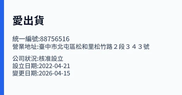 愛出貨的照片-統編 88756516(臺中市) 公司登記資料與營業項目詳細圖表