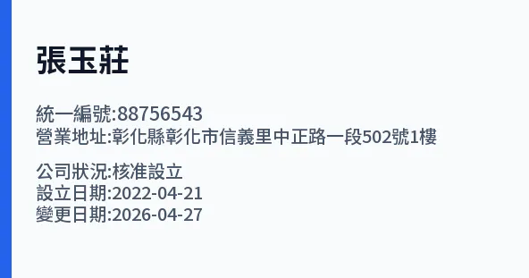 張玉莊的照片-統編 88756543(彰化縣) 公司登記資料與營業項目詳細圖表