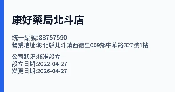 康好藥局北斗店的照片-統編 88757590(彰化縣) 公司登記資料與營業項目詳細圖表