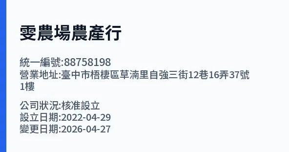 雯農場農產行的照片-統編 88758198(臺中市) 公司登記資料與營業項目詳細圖表