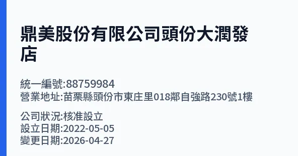 鼎美股份有限公司頭份大潤發店的照片-統編 88759984(苗栗縣) 公司登記資料與營業項目詳細圖表