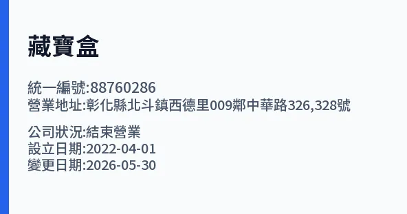 藏寶盒的照片-統編 88760286(彰化縣) 公司登記資料與營業項目詳細圖表