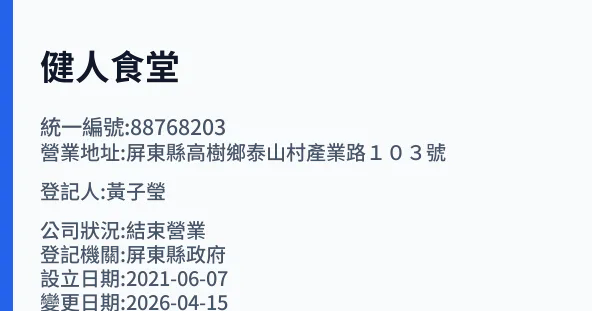健人食堂的照片-統編 88768203(屏東縣) 公司登記資料與營業項目詳細圖表