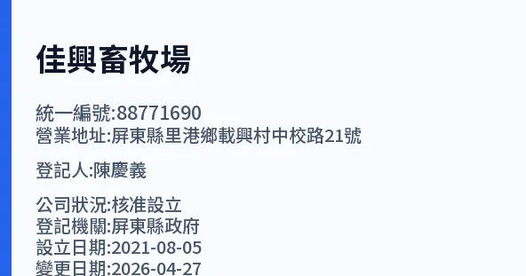 佳興畜牧場的照片-統編 88771690(屏東縣) 公司登記資料與營業項目詳細圖表