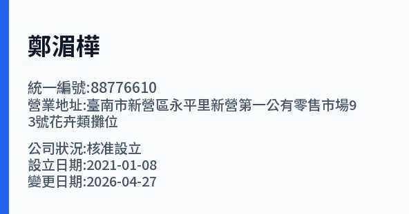 鄭湄樺的照片-統編 88776610(臺南市) 公司登記資料與營業項目詳細圖表