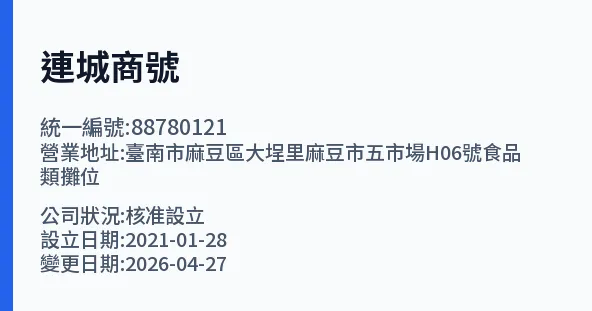 連城商號的照片-統編 88780121(臺南市) 公司登記資料與營業項目詳細圖表