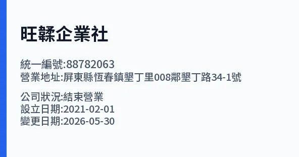 旺韖企業社的照片-統編 88782063(屏東縣) 公司登記資料與營業項目詳細圖表