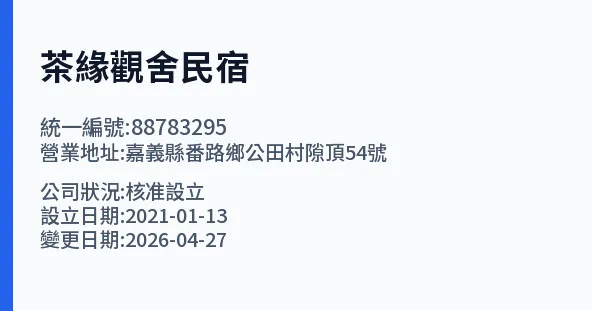 茶緣觀舍民宿的照片-統編 88783295(嘉義縣) 公司登記資料與營業項目詳細圖表