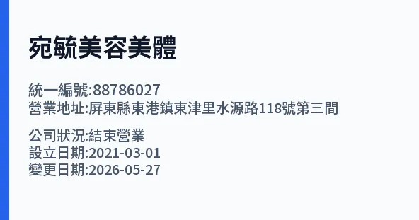 宛毓美容美體的照片-統編 88786027(屏東縣) 公司登記資料與營業項目詳細圖表