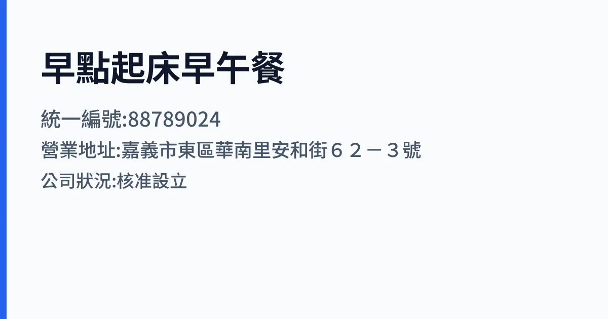早點起床早午餐 - 統編 88789024(嘉義市) 公司登記資料與營業項目詳細圖表