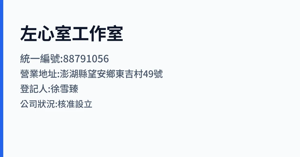 左心室工作室 - 統編 88791056(澎湖縣) 公司登記資料與營業項目詳細圖表
