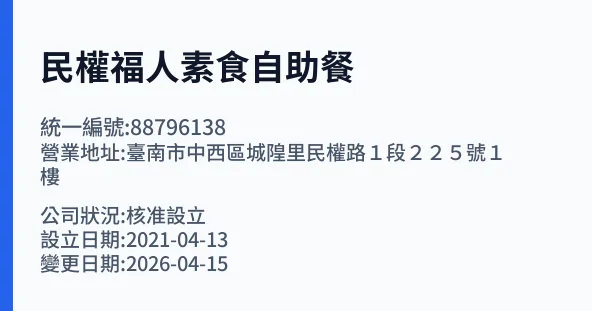 民權福人素食自助餐的照片-統編 88796138(臺南市) 公司登記資料與營業項目詳細圖表