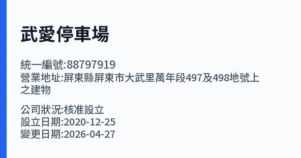 武愛停車場的照片-統編 88797919(屏東縣) 公司登記資料與營業項目詳細圖表