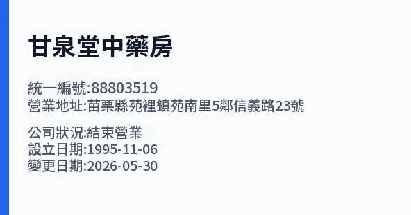 甘泉堂中藥房的照片-統編 88803519(苗栗縣) 公司登記資料與營業項目詳細圖表