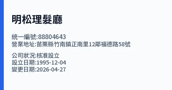 明松理髮廳的照片-統編 88804643(苗栗縣) 公司登記資料與營業項目詳細圖表