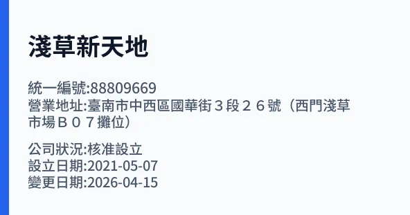 淺草新天地的照片-統編 88809669(臺南市) 公司登記資料與營業項目詳細圖表