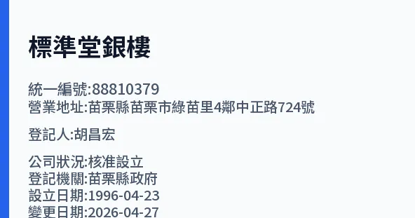 標準堂銀樓的照片-統編 88810379(苗栗縣) 公司登記資料與營業項目詳細圖表