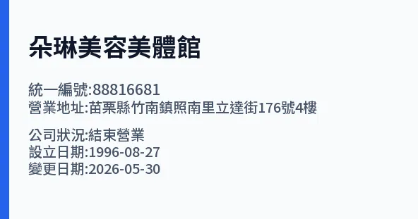朵琳美容美體館的照片-統編 88816681(苗栗縣) 公司登記資料與營業項目詳細圖表