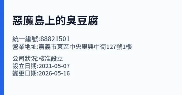 惡魔島上的臭豆腐的照片-統編 88821501(嘉義市) 公司登記資料與營業項目詳細圖表