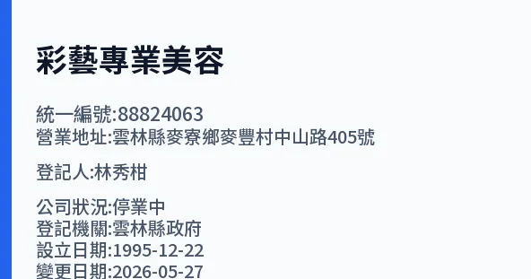 彩藝專業美容的照片-統編 88824063(雲林縣) 公司登記資料與營業項目詳細圖表