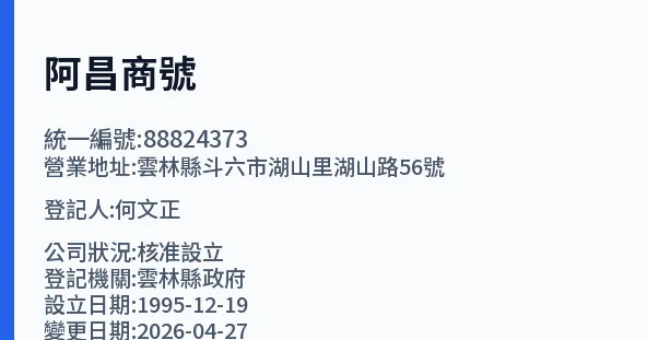 阿昌商號的照片-統編 88824373(雲林縣) 公司登記資料與營業項目詳細圖表