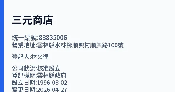 三元商店的照片-統編 88835006(雲林縣) 公司登記資料與營業項目詳細圖表