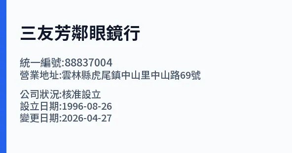 三友芳鄰眼鏡行的照片-統編 88837004(雲林縣) 公司登記資料與營業項目詳細圖表