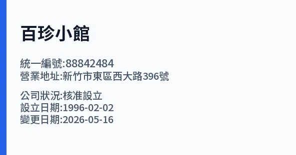 百珍小館的照片-統編 88842484(新竹市) 公司登記資料與營業項目詳細圖表