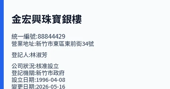 金宏興珠寶銀樓的照片-統編 88844429(新竹市) 公司登記資料與營業項目詳細圖表