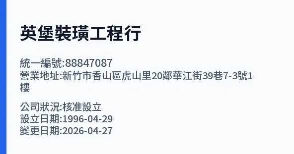 英堡裝璜工程行的照片-統編 88847087(新竹市) 公司登記資料與營業項目詳細圖表