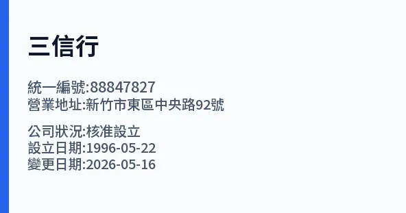 三信行的照片-統編 88847827(新竹市) 公司登記資料與營業項目詳細圖表
