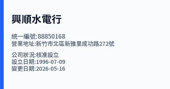 興順水電行的照片-統編 88850168(新竹市) 公司登記資料與營業項目詳細圖表