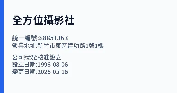 全方位攝影社的照片-統編 88851363(新竹市) 公司登記資料與營業項目詳細圖表