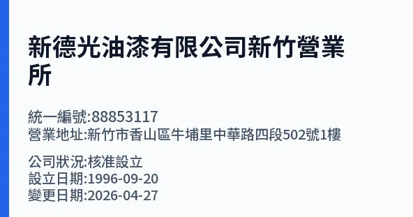 新德光油漆有限公司新竹營業所的照片-統編 88853117(新竹市) 公司登記資料與營業項目詳細圖表