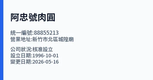 阿忠號肉圓的照片-統編 88855213(新竹市) 公司登記資料與營業項目詳細圖表