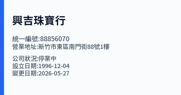 興吉珠寶行的照片-統編 88856070(新竹市) 公司登記資料與營業項目詳細圖表