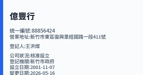 億豐行的照片-統編 88856424(新竹市) 公司登記資料與營業項目詳細圖表