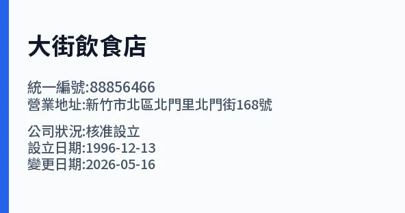 大街飲食店的照片-統編 88856466(新竹市) 公司登記資料與營業項目詳細圖表