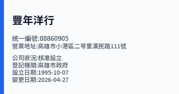 豐年洋行的照片-統編 88860905(高雄市) 公司登記資料與營業項目詳細圖表