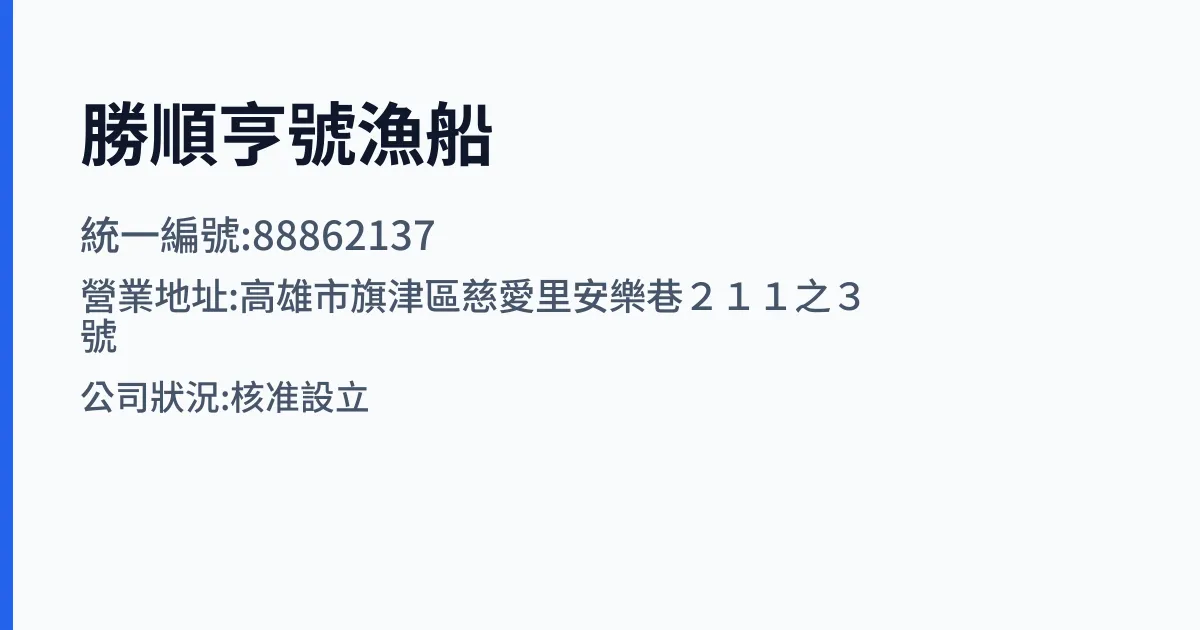 勝順亨號漁船 - 統編 88862137(高雄市) 公司登記資料與營業項目詳細圖表