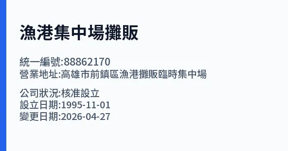 漁港集中場攤販的照片-統編 88862170(高雄市) 公司登記資料與營業項目詳細圖表