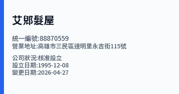 艾郳髮屋的照片-統編 88870559(高雄市) 公司登記資料與營業項目詳細圖表