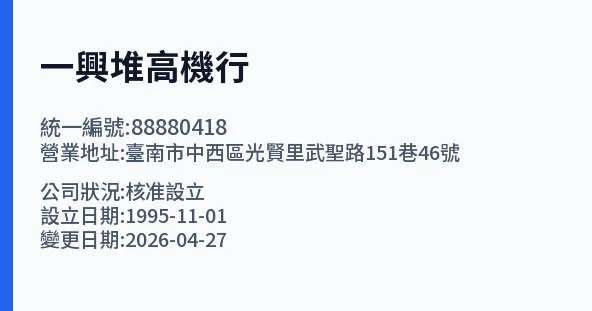 一興堆高機行的照片-統編 88880418(臺南市) 公司登記資料與營業項目詳細圖表