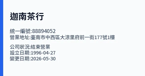 迦南茶行的照片-統編 88894052(臺南市) 公司登記資料與營業項目詳細圖表