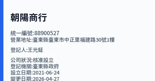 朝陽商行的照片-統編 88900527(臺東縣) 公司登記資料與營業項目詳細圖表