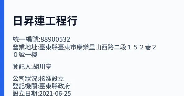 日昇連工程行的照片-統編 88900532(臺東縣) 公司登記資料與營業項目詳細圖表