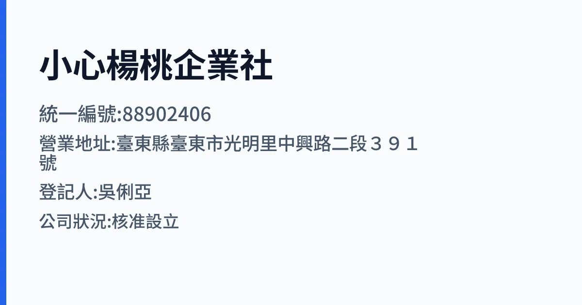 小心楊桃企業社 - 統編 88902406(臺東縣) 公司登記資料與營業項目詳細圖表