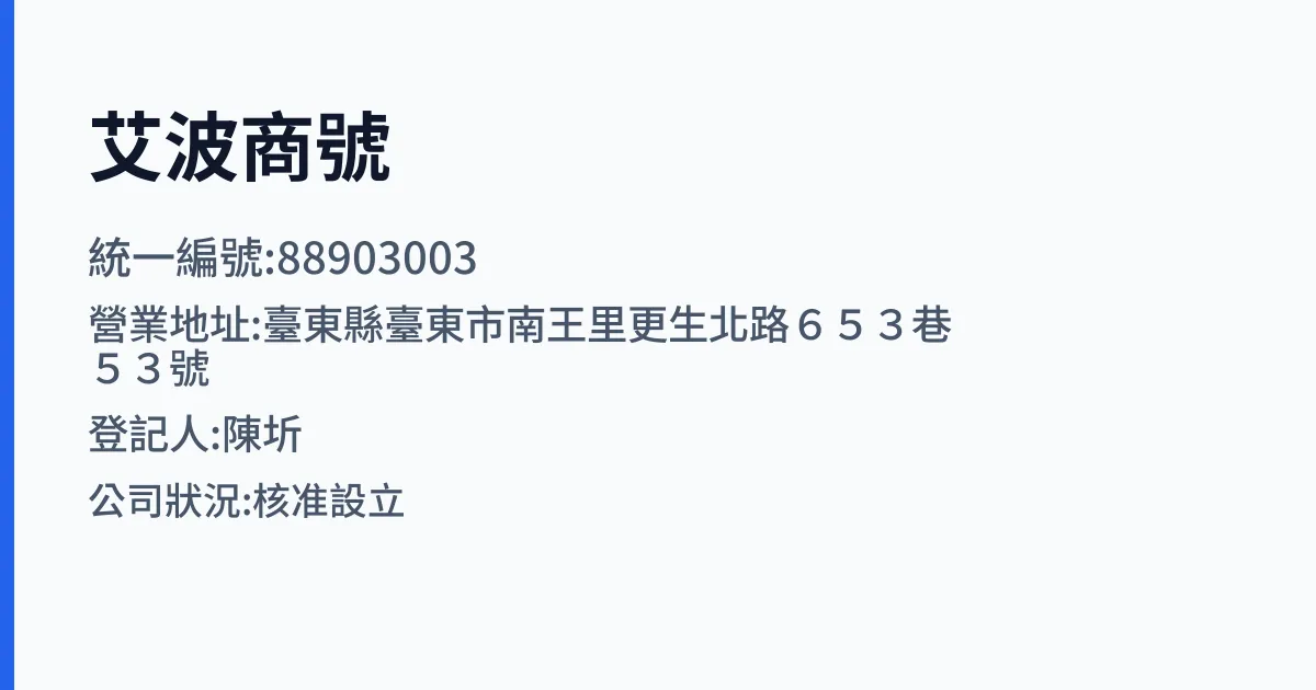 艾波商號 - 統編 88903003 (臺東縣) 公司登記資料與營業項目詳細圖表