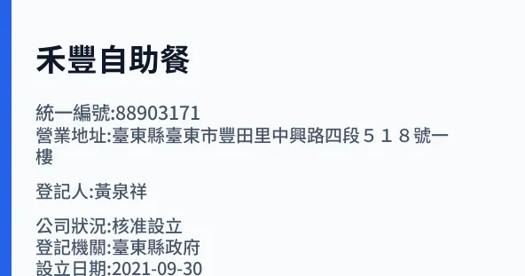 禾豐自助餐的照片-統編 88903171(臺東縣) 公司登記資料與營業項目詳細圖表