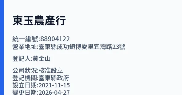 東玉農產行的照片-統編 88904122(臺東縣) 公司登記資料與營業項目詳細圖表